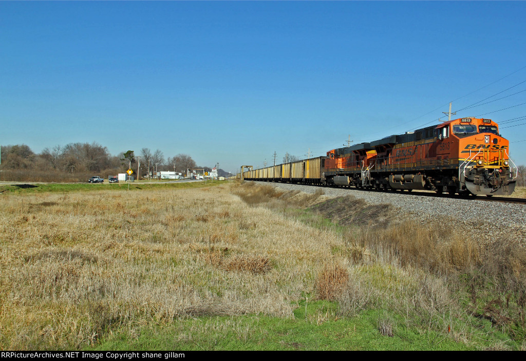 BNSF 5813 Heads up a Sb coal load.